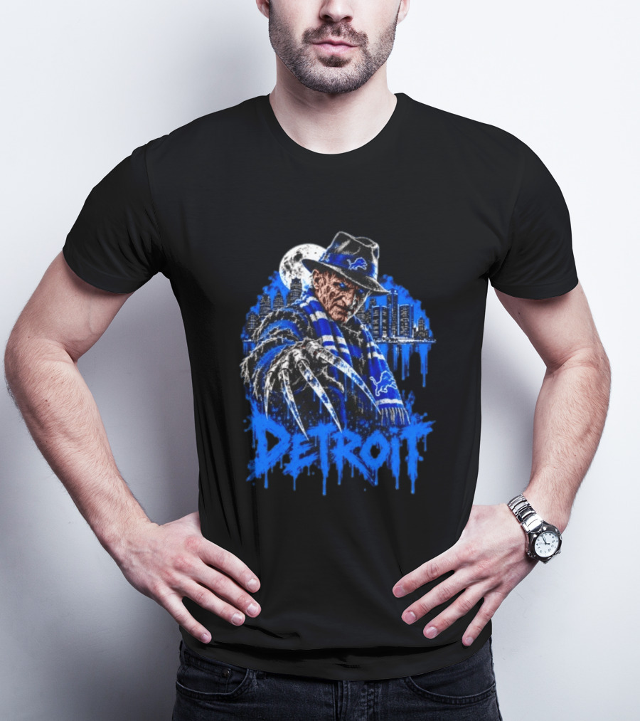 Freddy Krueger Detroit Lions Claw Moon City Skyline Halloween T-Shirt