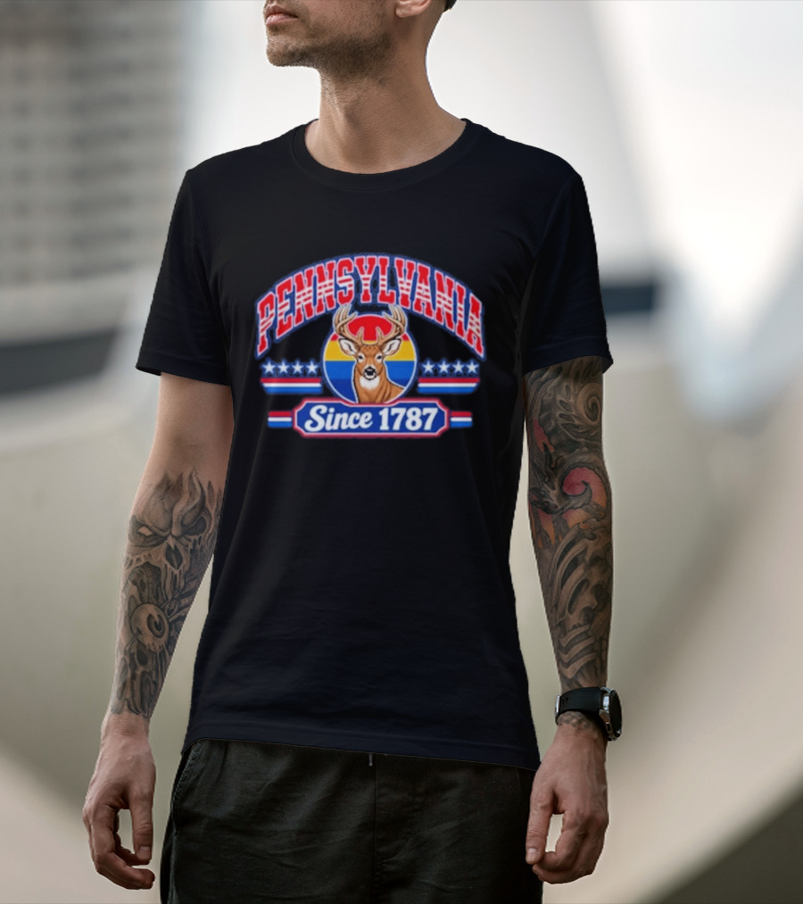 Pennsylvania Deer Vintage Tribute Since 1787 America Stars Stripes T-Shirt