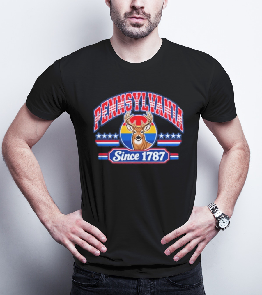Pennsylvania Deer Vintage Tribute Since 1787 America Stars Stripes T-Shirt