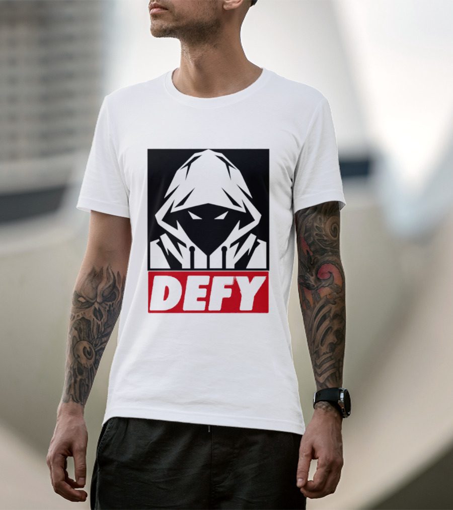 Defy Hooded Figure Streetwear Urban Fashion T-Shirt
