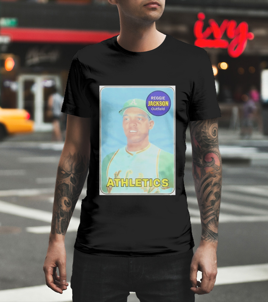 Reggie Jackson Athletics Outfield Baseball Card Oakland A's Player T-Shirt