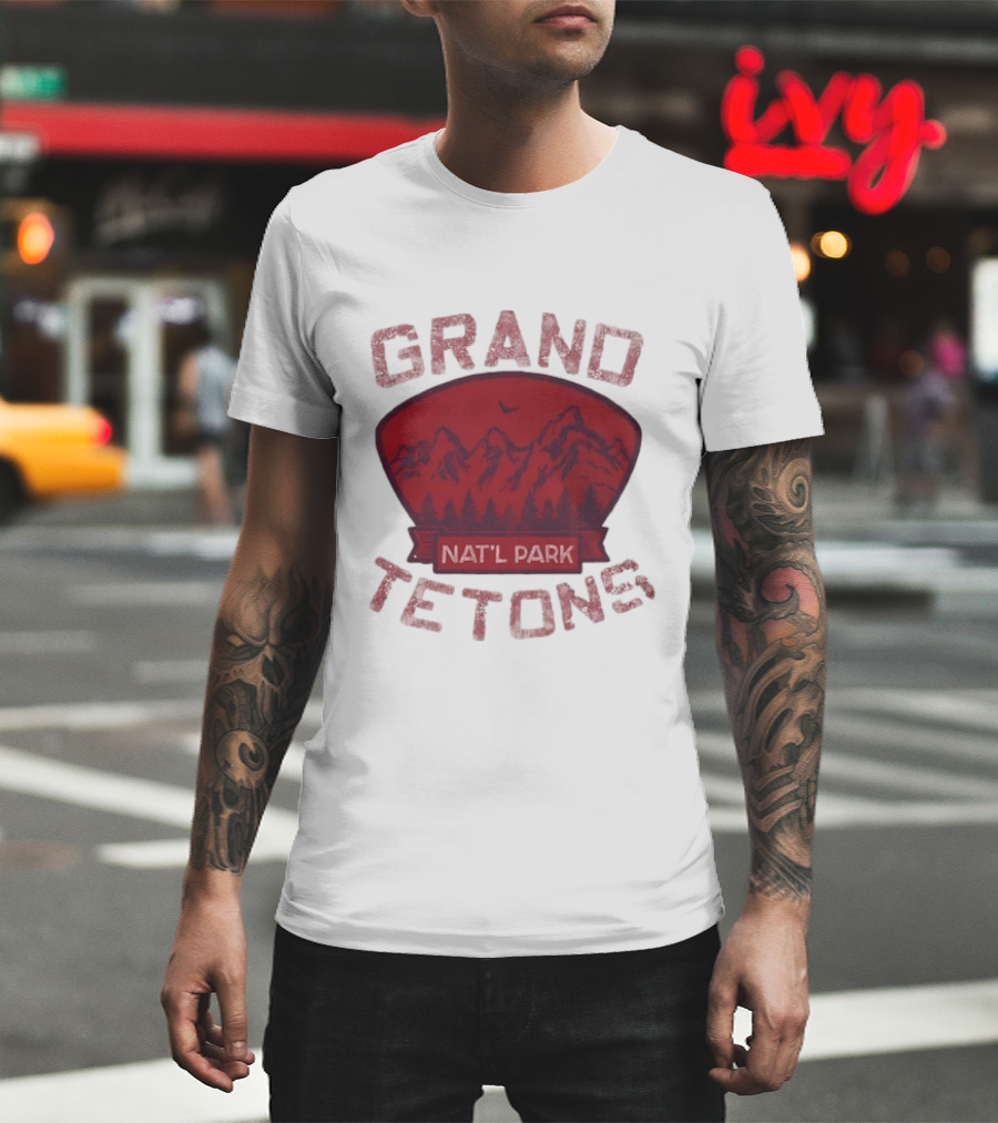 Grand Tetons Nat'l Park Distressed Mountain Landscape T-Shirt