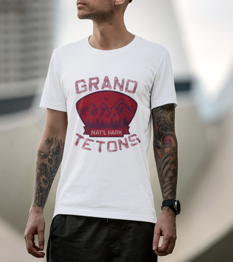 Grand Tetons Nat'l Park Distressed Mountain Landscape T-Shirt