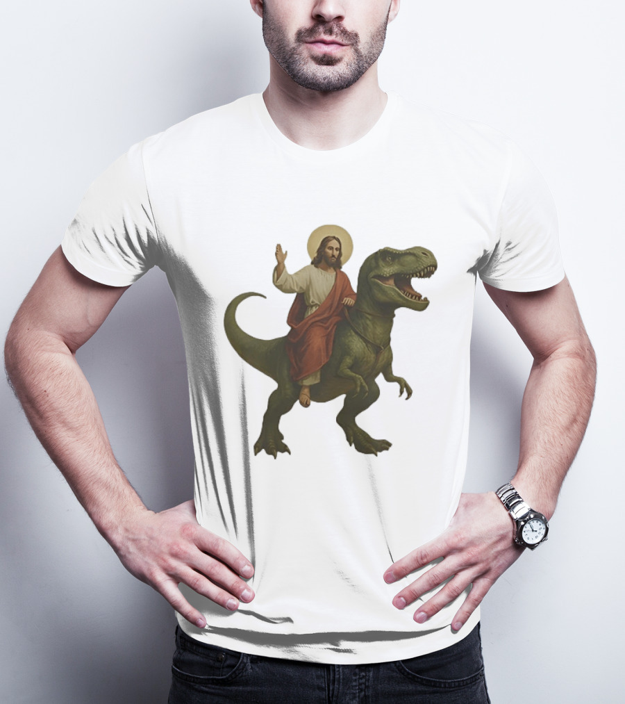 Jesus Riding Tyrannosaurus Rex Dinosaur T-Shirt