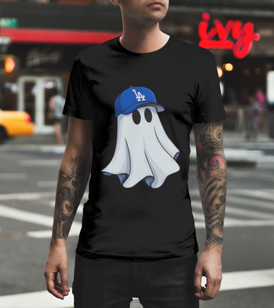 Los Angeles Dodgers Ghost In Blue LA Cap T-Shirt
