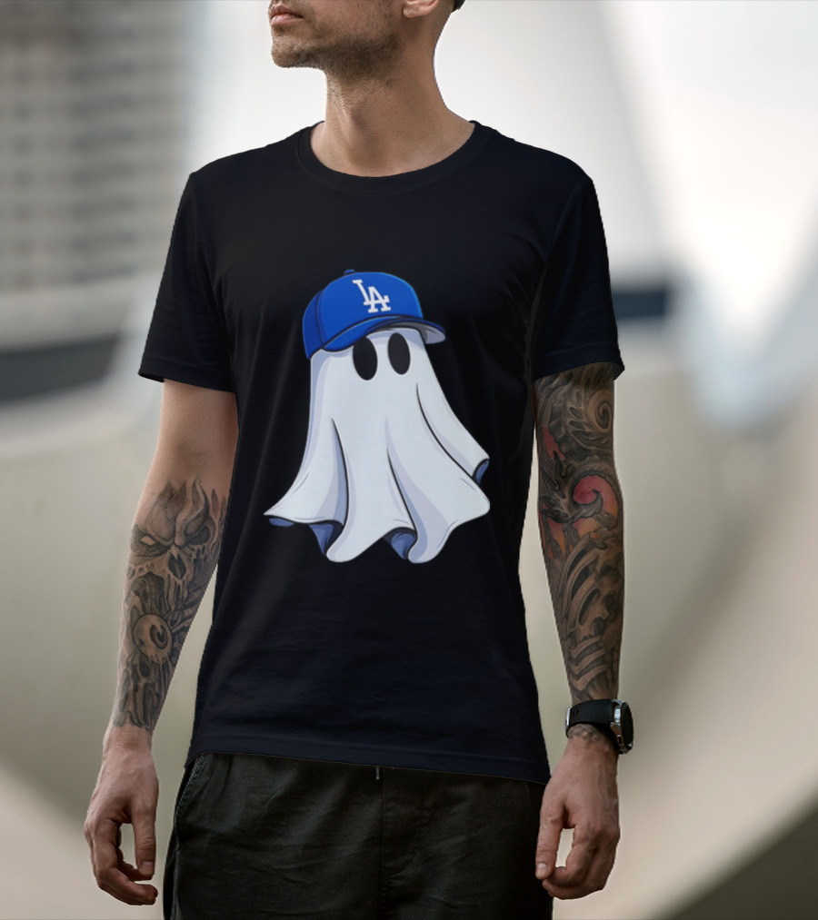 Los Angeles Dodgers Ghost In Blue LA Cap T-Shirt