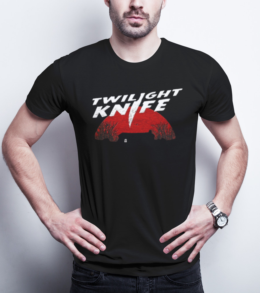 Twilight Knife Red Moon With Trees And House T-Shirt