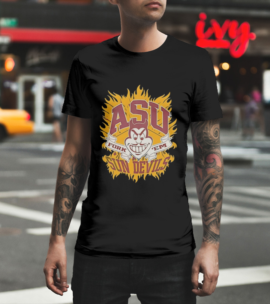 ASU Sun Devils Fork 'Em Arizona State University Fiery T-Shirt