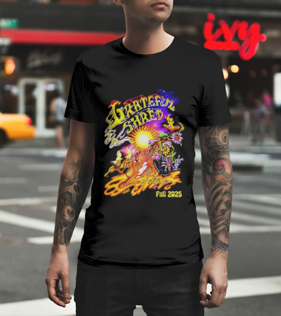 Grateful Shred Fall 2025 Psychedelic Sunburst Jam Band Vibrant Festival T-Shirt