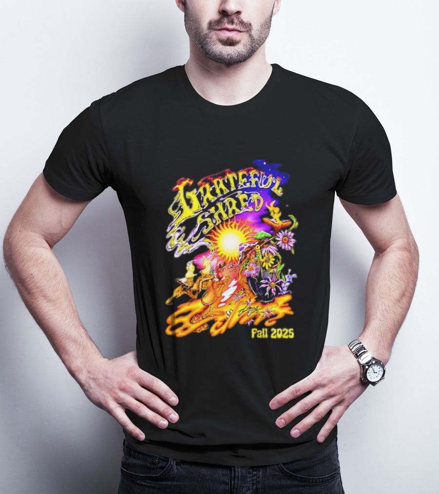 Grateful Shred Fall 2025 Psychedelic Sunburst Jam Band Vibrant Festival T-Shirt