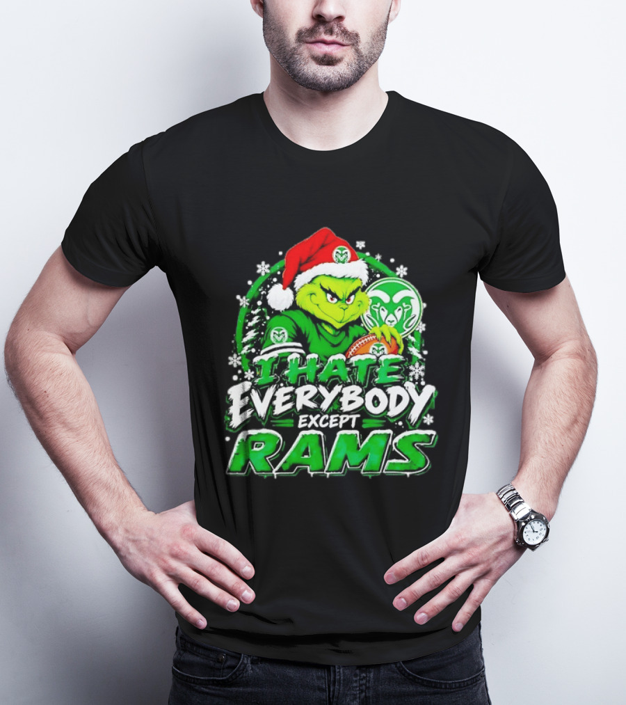 I Hate Everybody Except Rams Grinch Colorado State Rams Christmas T-Shirt