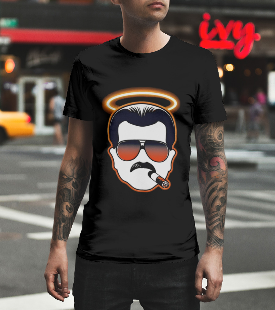 Rip Mike Ditka Chicago Bear Face Sunglasses Mustache Cigar Halo T-Shirt