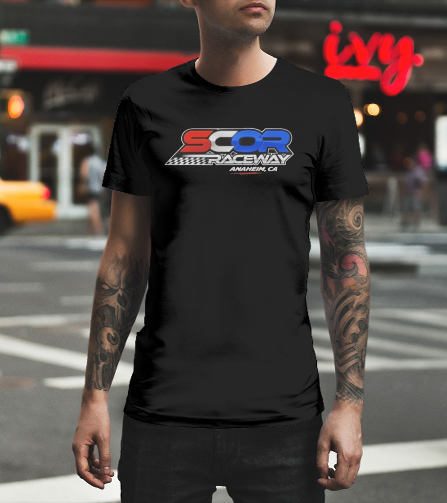SCOR Raceway Anaheim CA Racing Flag T-Shirt