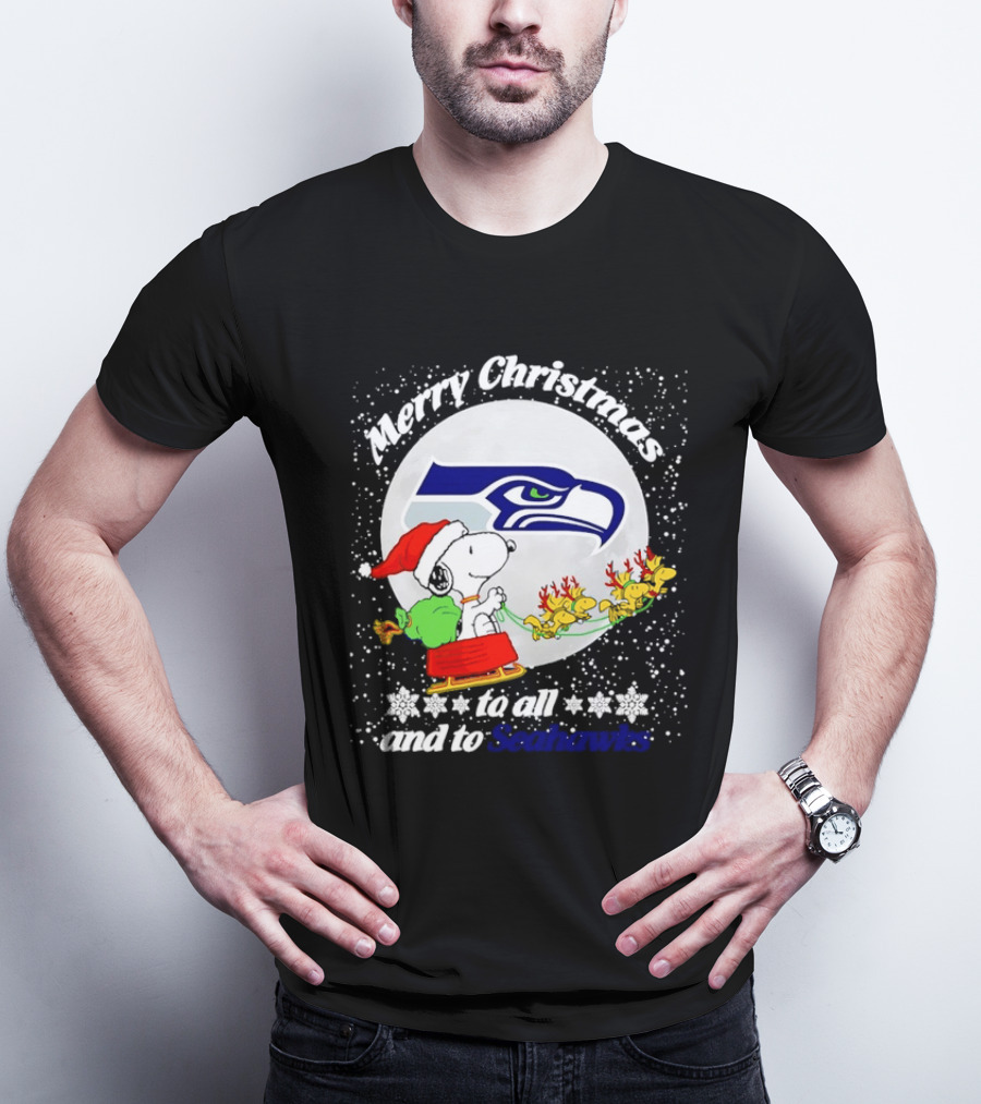 Snoopy Merry Christmas Seahawk Fans Festive Holiday Greeting T-Shirt