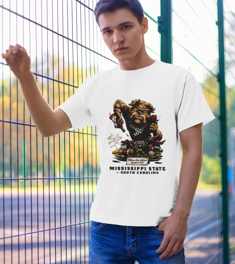 Mississippi State Vs South Carolina 2026 Bulldog Pouring Sauce On Roasted Duck Williams Brice Stadium T-Shirt