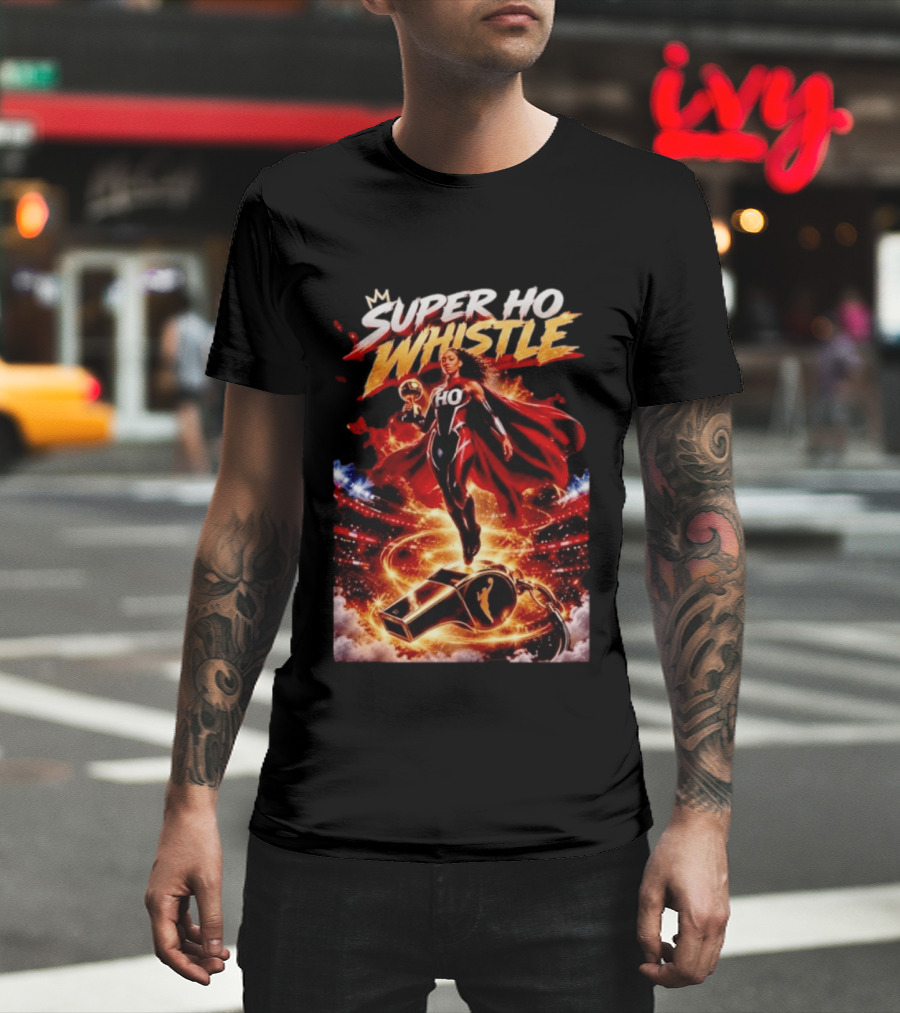 Super Ho Whistle WNBA Basketball Comic Style Heroine T-Shirt