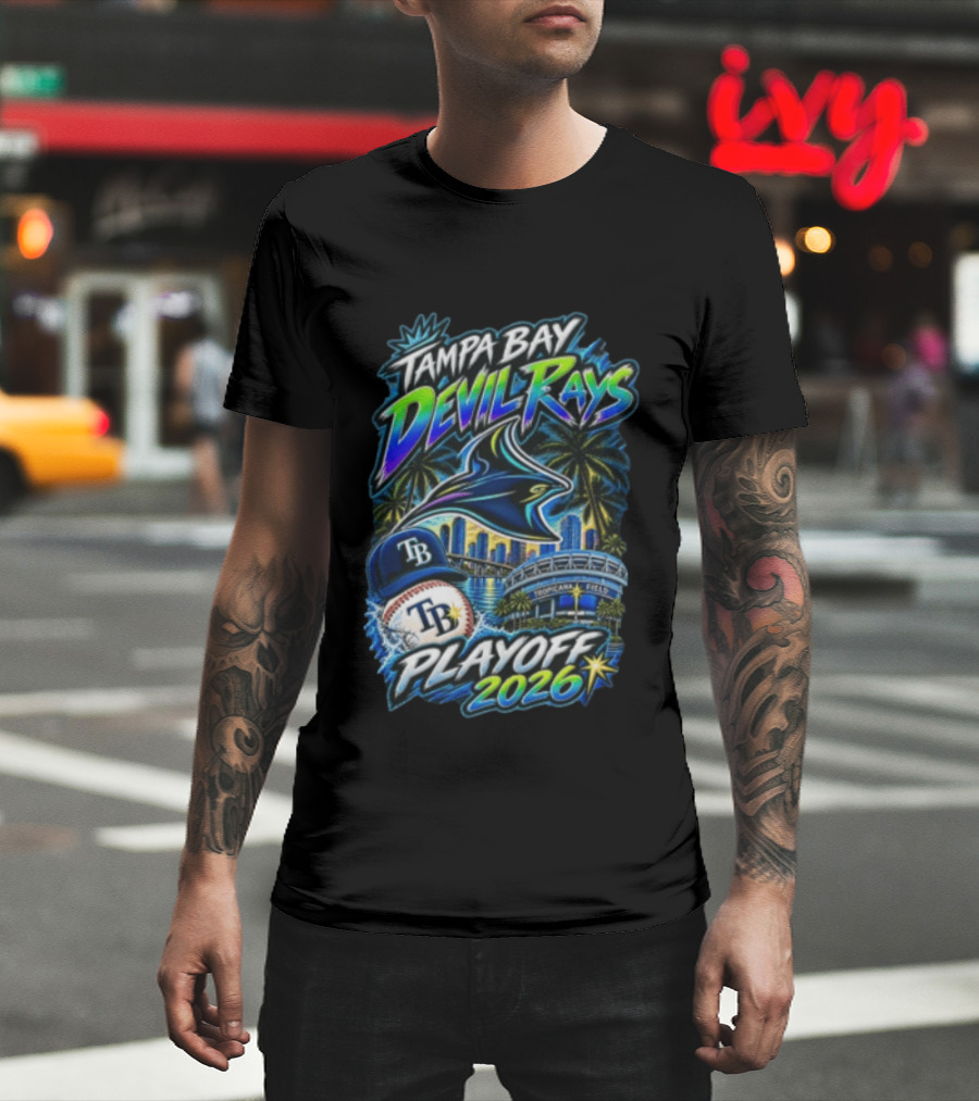 Tampa Bay Devil Rays Playoff 2026 Stingray Tropicana Field Skyline Baseball Cap T-Shirt