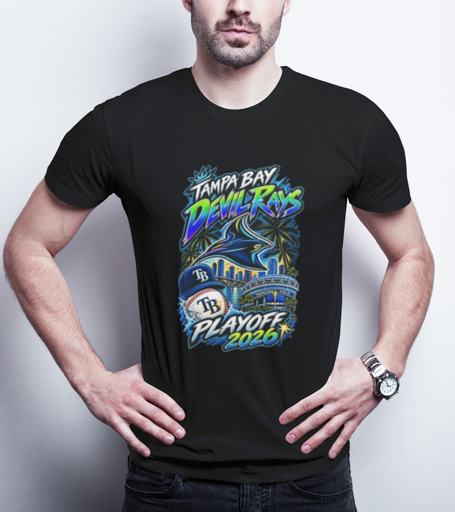 Tampa Bay Devil Rays Playoff 2026 Stingray Tropicana Field Skyline Baseball Cap T-Shirt