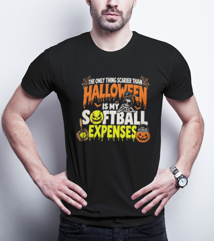 The Only Thing Scarier Than Halloween Is My Softball Expenses Skeletal Humor With Pumpkins T-Shirt