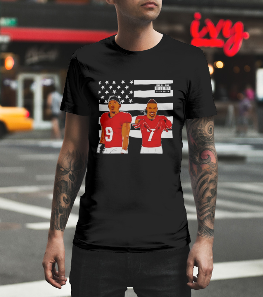 Michael Penix Jr Bijan Robinson Rise Up Dirty South Football Stars American Flag T-Shirt