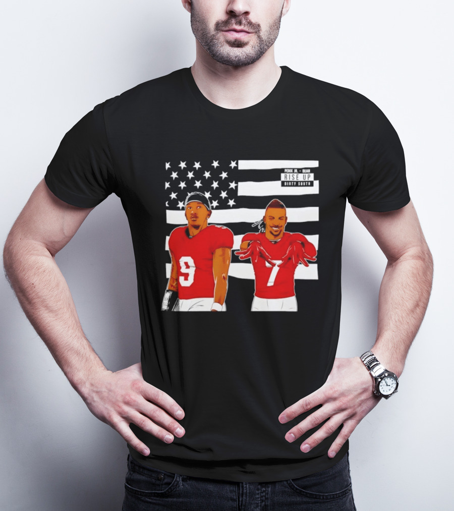 Michael Penix Jr Bijan Robinson Rise Up Dirty South Football Stars American Flag T-Shirt