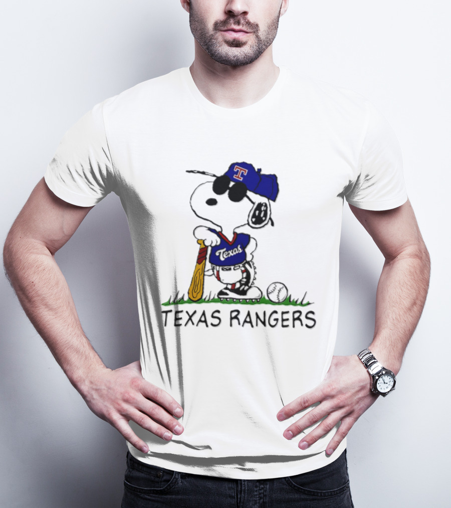 Snoopy Texas Rangers MLB Baseball Uniform With Sunglasses And Bat T-Shirt