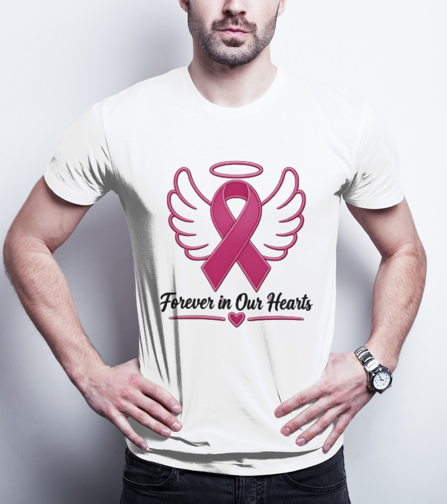 Forever In Our Hearts Breast Cancer Awareness Angel Ribbon T-Shirt