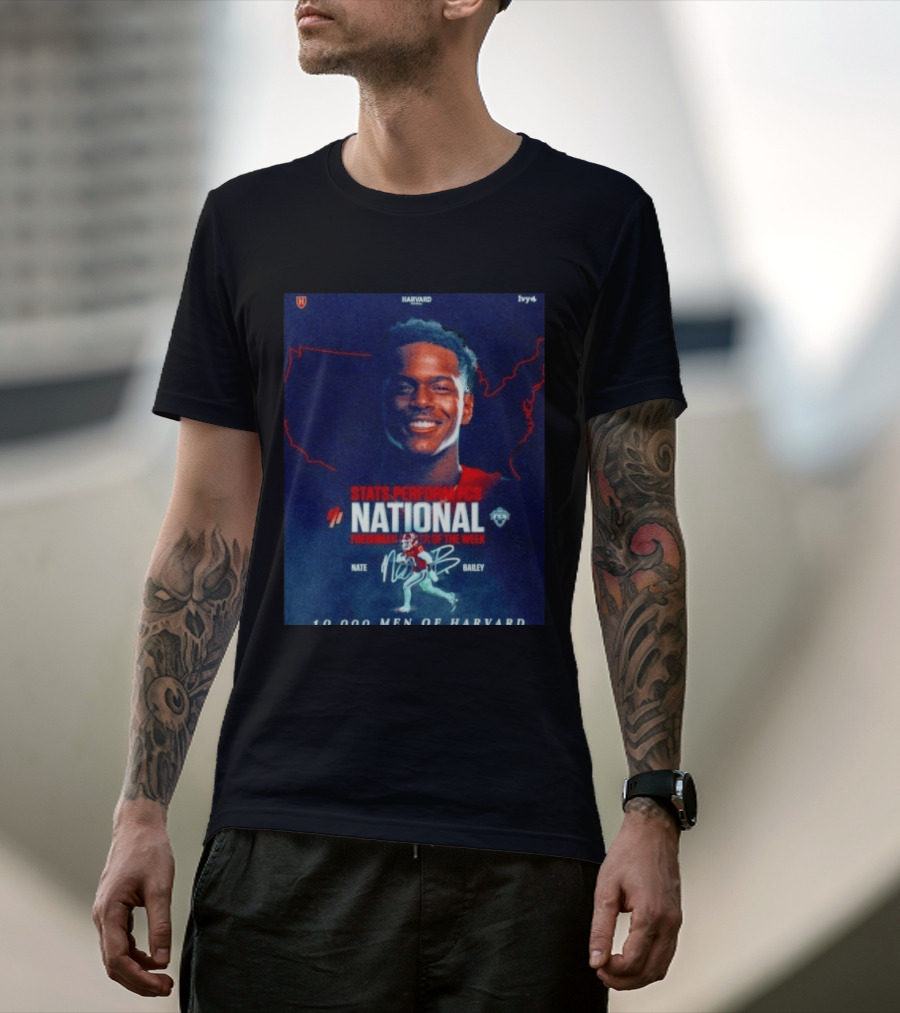 Stats Perform FCS National Freshman Player Of The Week Nate Bailey Harvard Football Ivy League T-Shirt