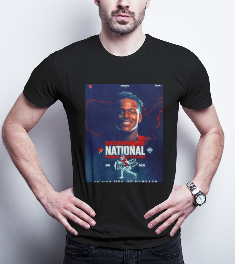 Stats Perform FCS National Freshman Player Of The Week Nate Bailey Harvard Football Ivy League T-Shirt