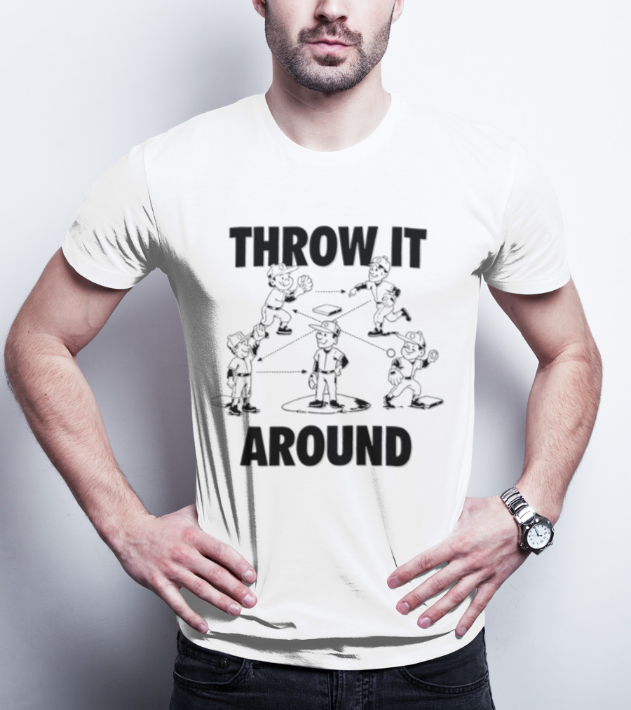 Throw IT Around Cartoon Baseball Players Throwing Ball T-Shirt