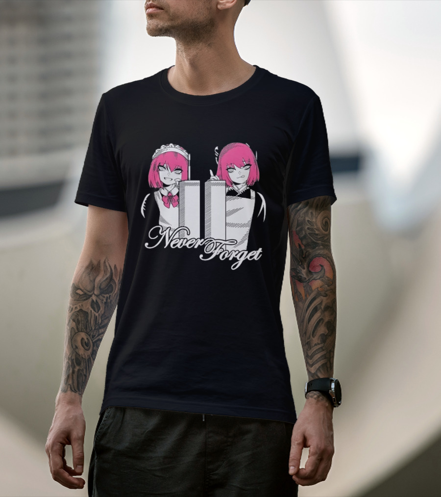 Never Forget Anime Manga Otaku Pink Hair Maid Twins T-Shirt