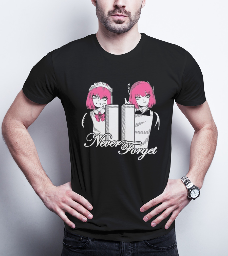 Never Forget Anime Manga Otaku Pink Hair Maid Twins T-Shirt