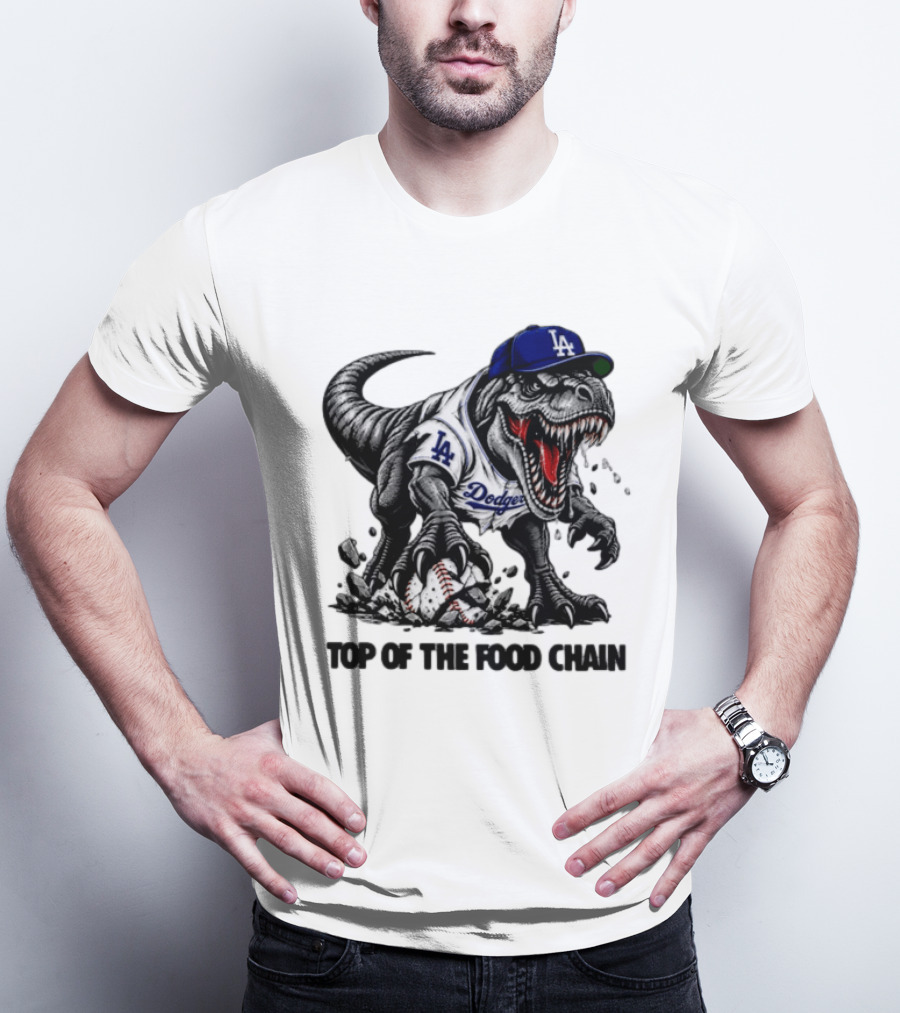 Tyrannosaurus Los Angeles Dodgers MLB Top Of The Food Chain Baseball Rex T-Shirt