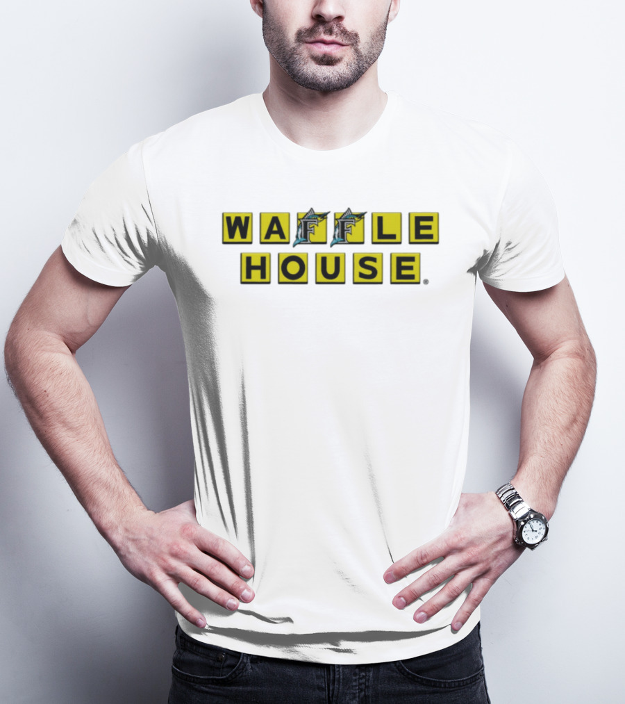 Waffle House Miami Marlins Fish Letters Yellow Blocks T-Shirt