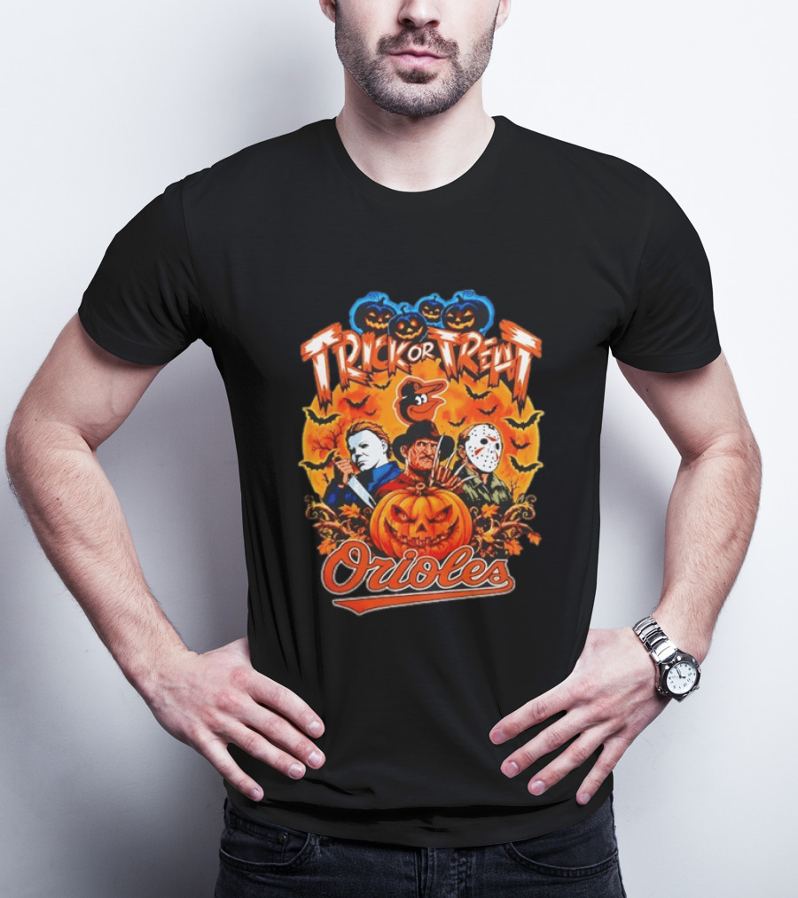 Trick Or Treat Orioles Horror Movie Characters Halloween T-Shirt