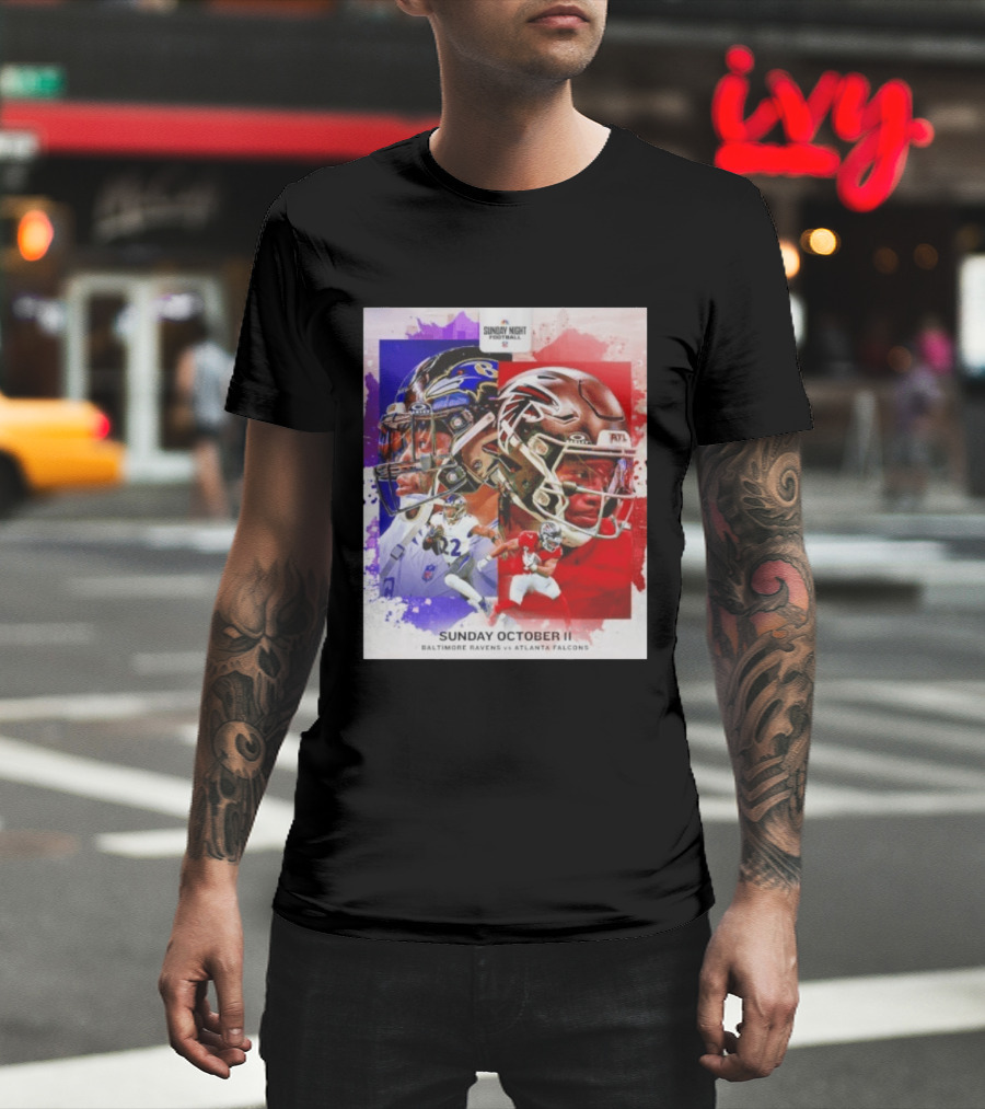 Sunday Night Football October 11 Baltimore Ravens Vs Atlanta Falcons NFL Matchup T-Shirt