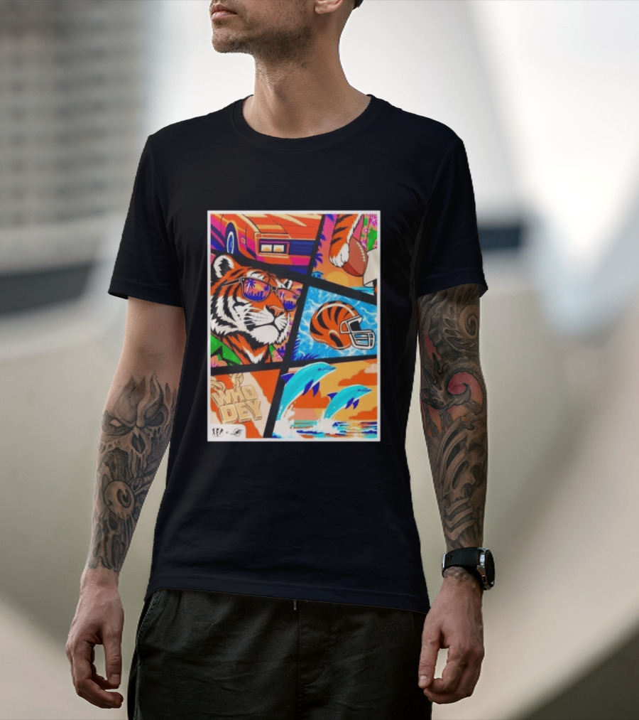 Cincinnati Bengals Tiger Dolphins Football Who Dey NFL Matchup T-Shirt