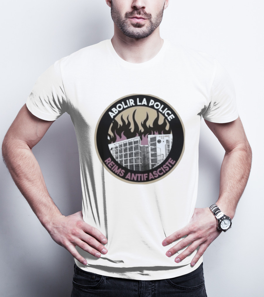 Abolir La Police Reims Antifasciste Antifa Burned Building Circular T-Shirt