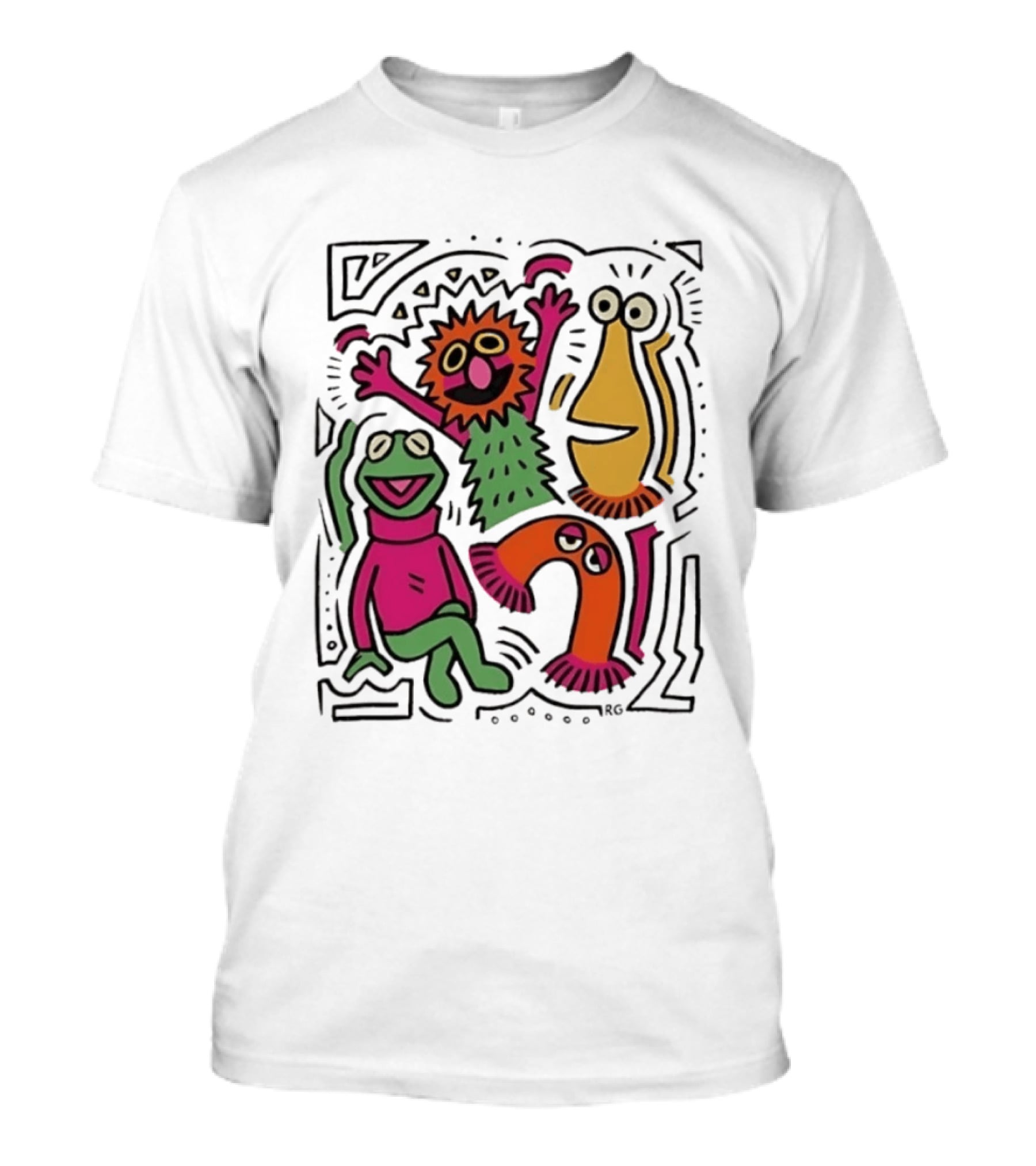 Kermit The Frog And Friends Keith Haring Collaboration Featuring Iconic Cartoon Characters T-Shirt