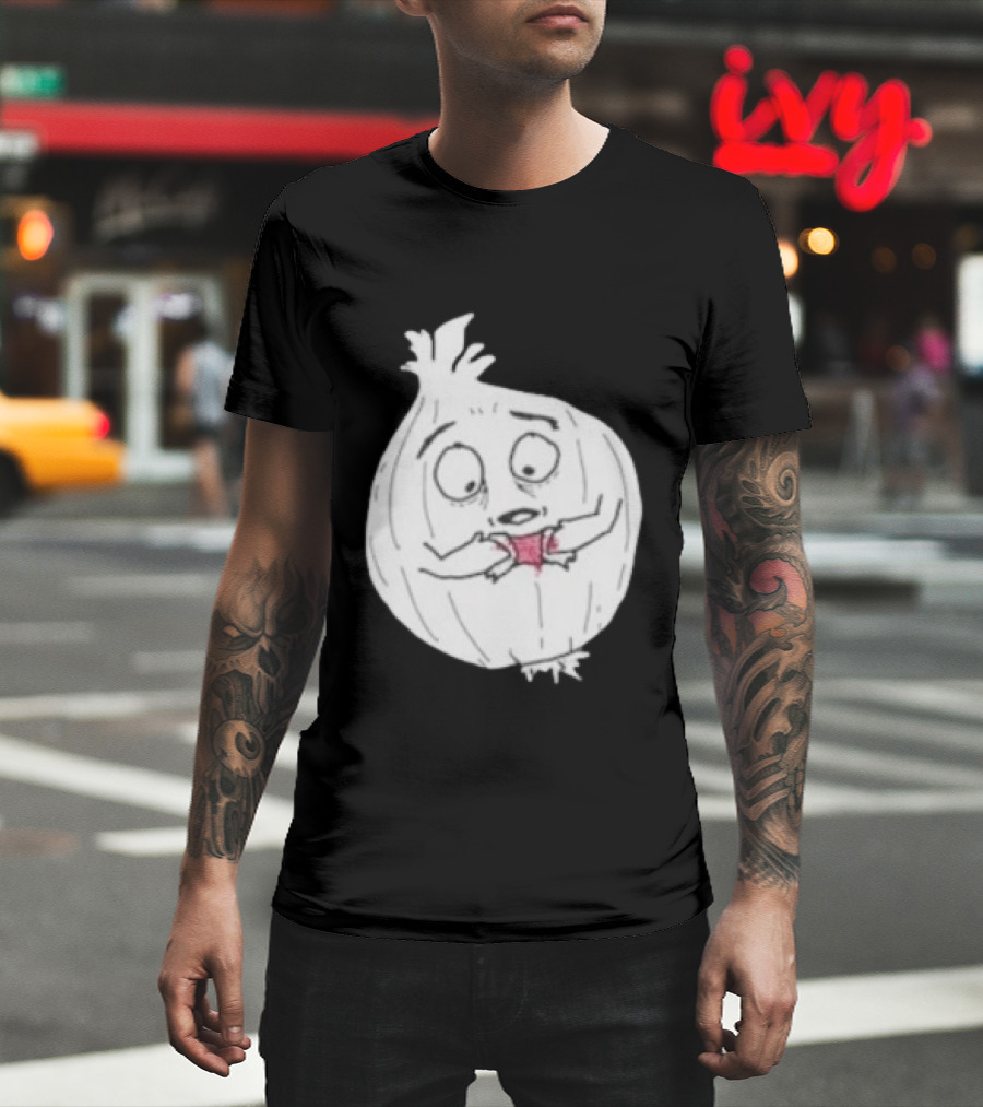 Crying Onion Cartoon Funny Vegetable Drawing T-Shirt