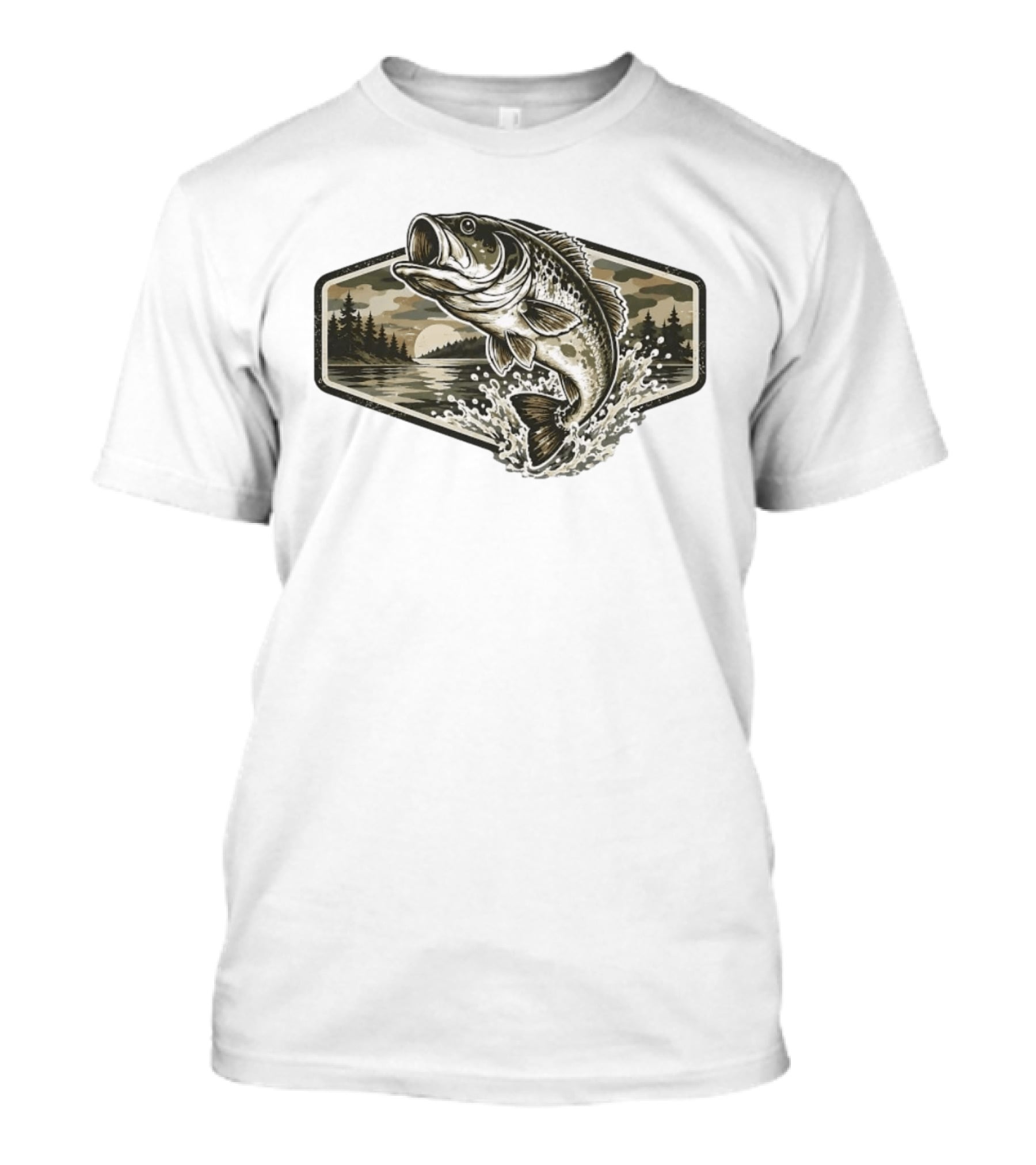 Largemouth Bass Jumping Lake Sunset Distressed Vintage Fishing T-Shirt