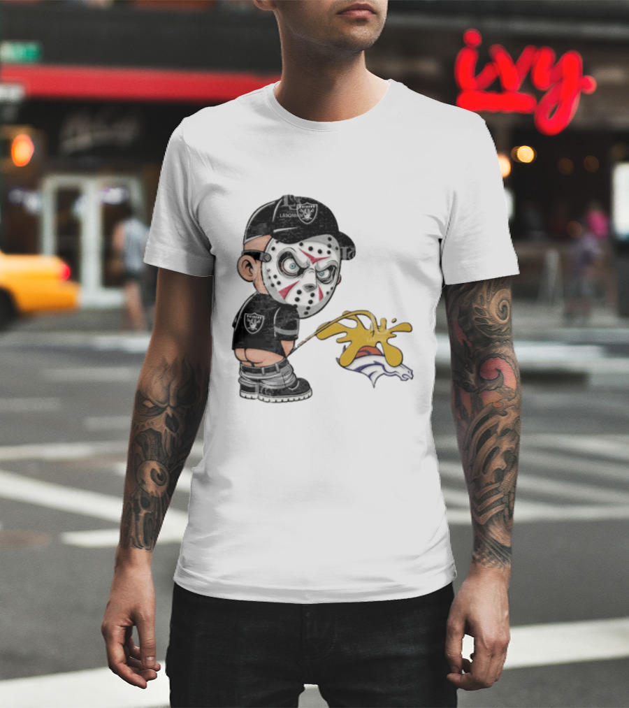 Las Vegas Raiders Jason Voorhees Piss On Denver Broncos Rivalry Humor Sports Fan T-Shirt