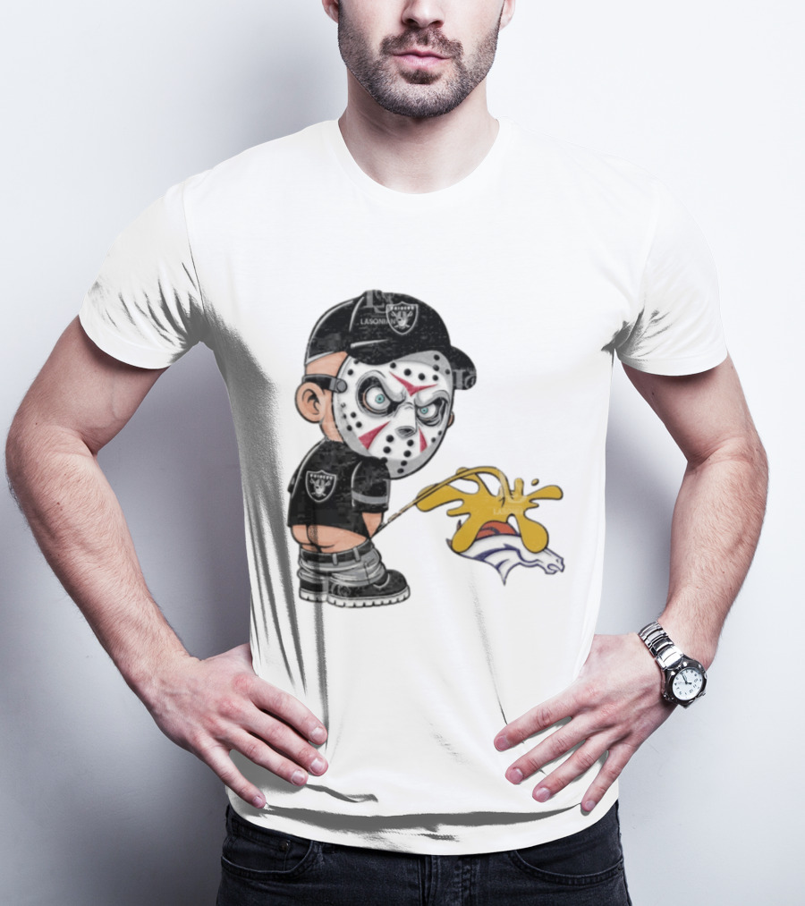 Las Vegas Raiders Jason Voorhees Piss On Denver Broncos Rivalry Humor Sports Fan T-Shirt