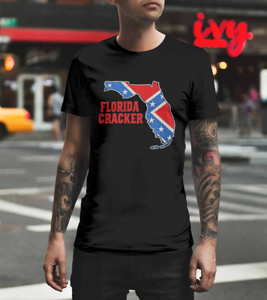 Florida Cracker Distressed Confederate Flag State Map Southern Pride T-Shirt