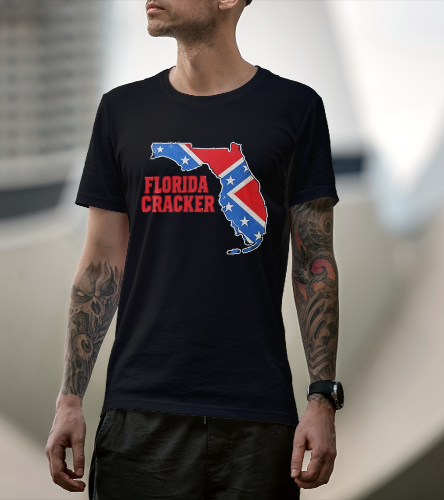 Florida Cracker Distressed Confederate Flag State Map Southern Pride T-Shirt