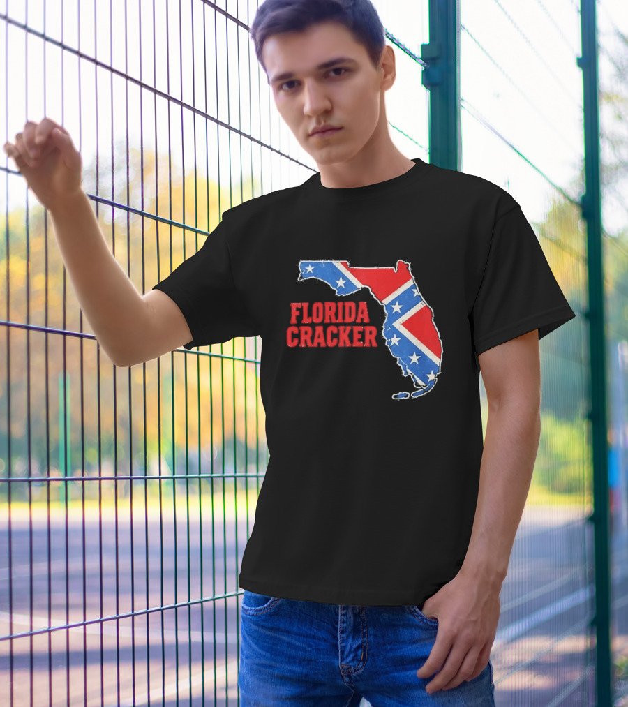 Florida Cracker Distressed Confederate Flag State Map Southern Pride T-Shirt