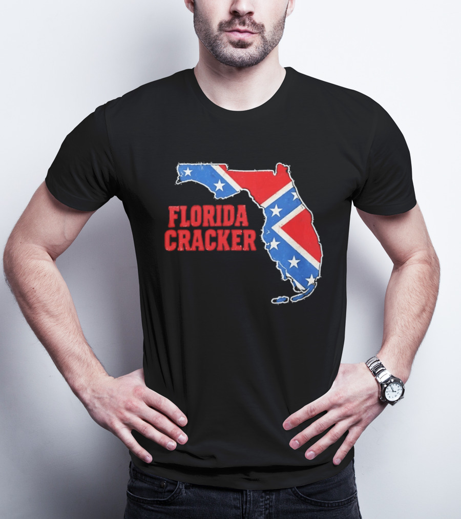 Florida Cracker Distressed Confederate Flag State Map Southern Pride T-Shirt