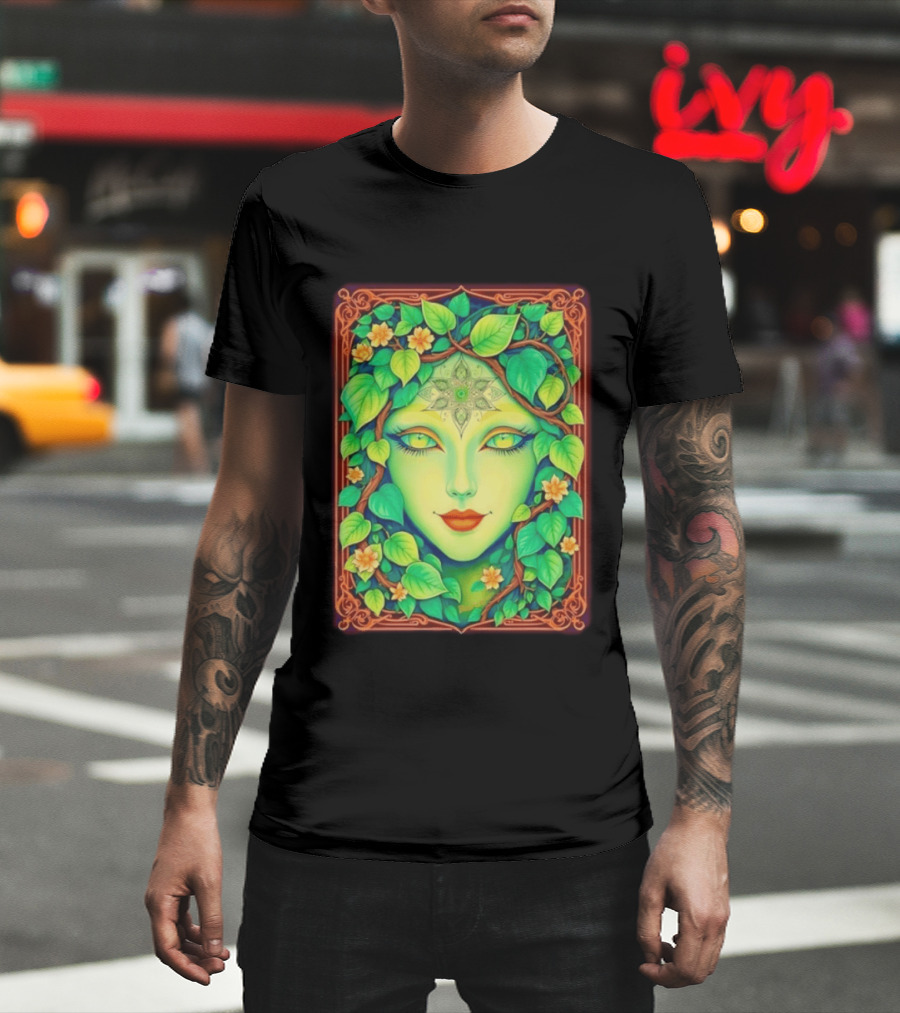 Dream Creations Enchanted Green Forest Goddess With Floral Accents T-Shirt