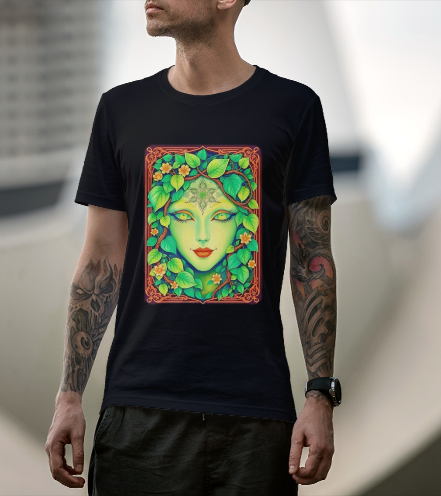 Dream Creations Enchanted Green Forest Goddess With Floral Accents T-Shirt