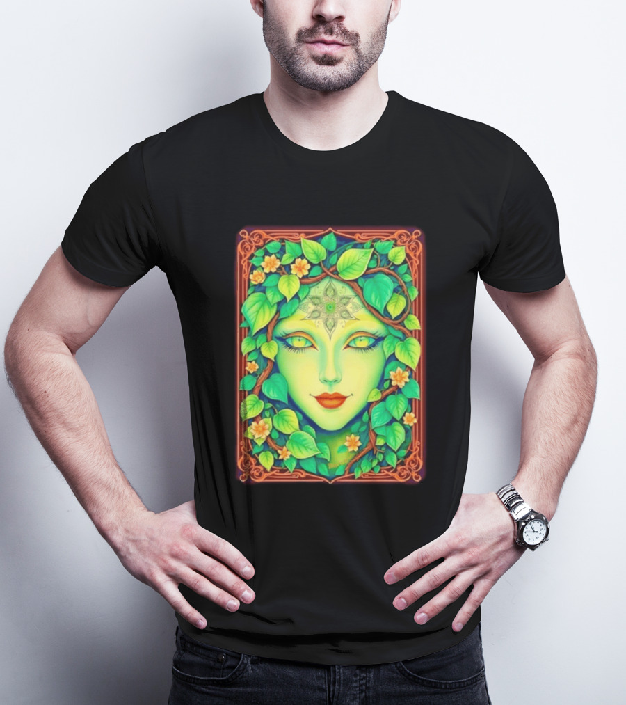 Dream Creations Enchanted Green Forest Goddess With Floral Accents T-Shirt